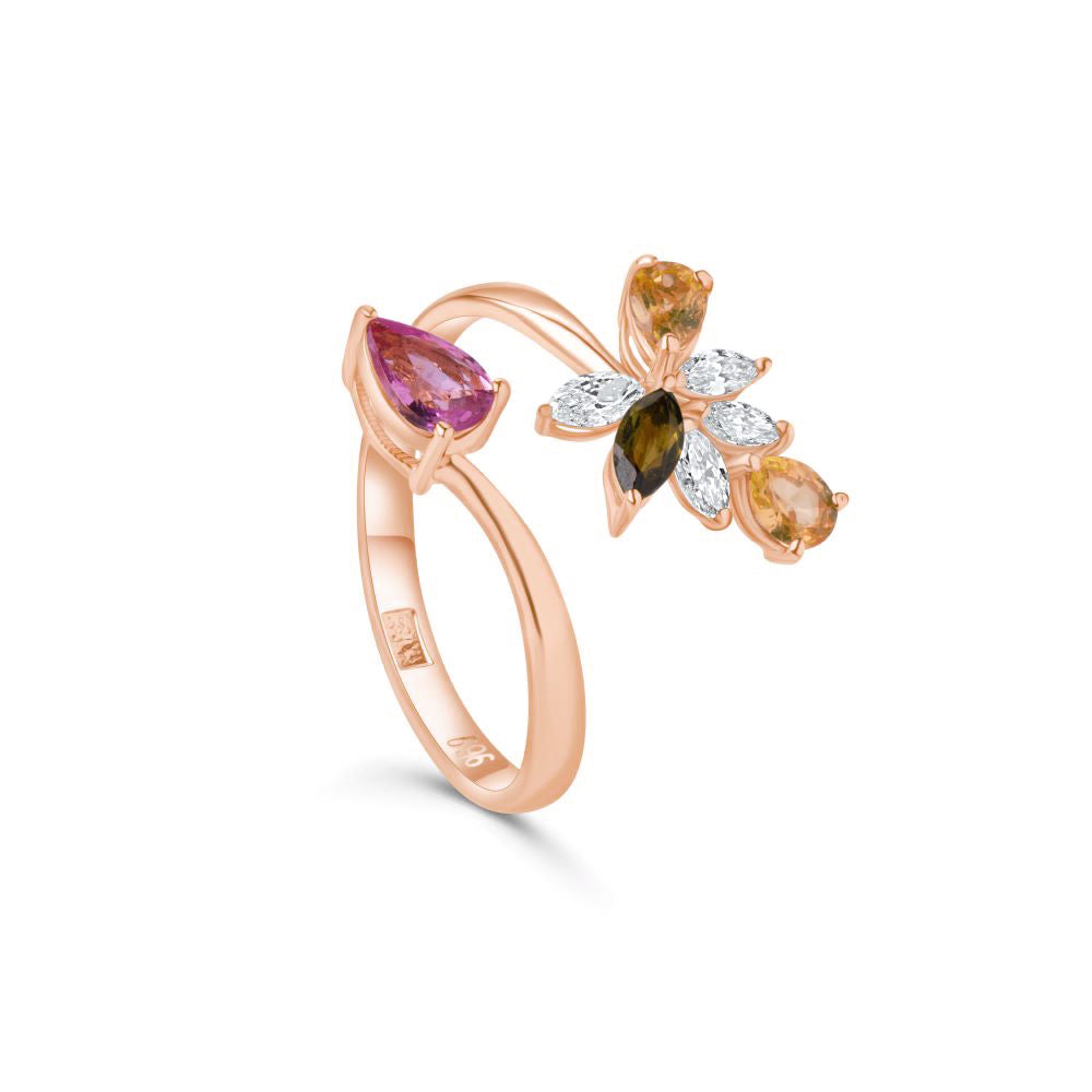 Confetti 18k Rose Gold Diamond Ring and Multi Colored Stones - S-R472S ...